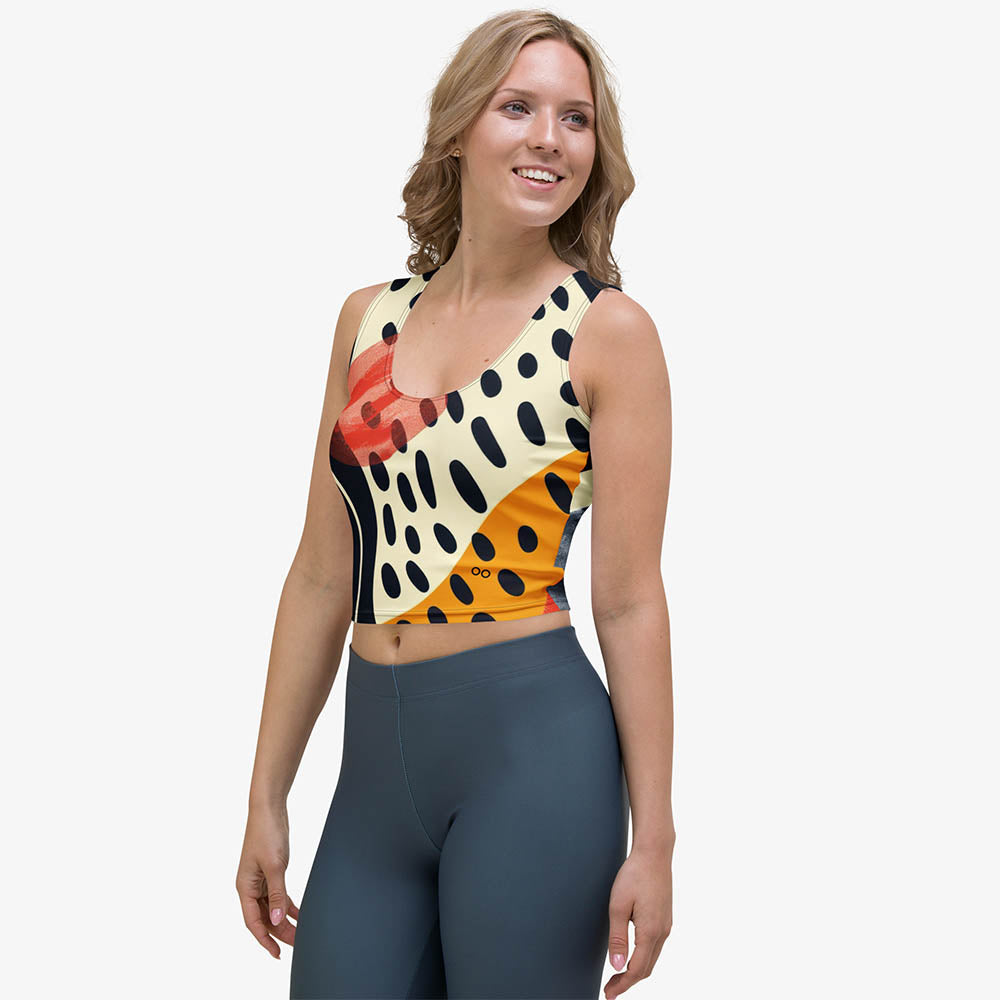 Printed Crop Top "Dots & Waves" Midnight Blue/Mustard/Red – Loony Legs