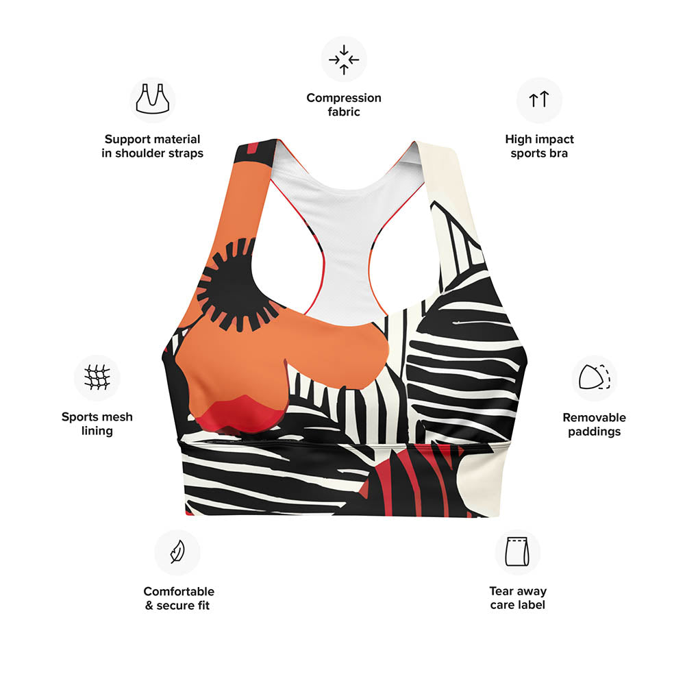 Recycled High Impact Bra "Zebra Blossom" Black/Red/Orange – Loony Legs