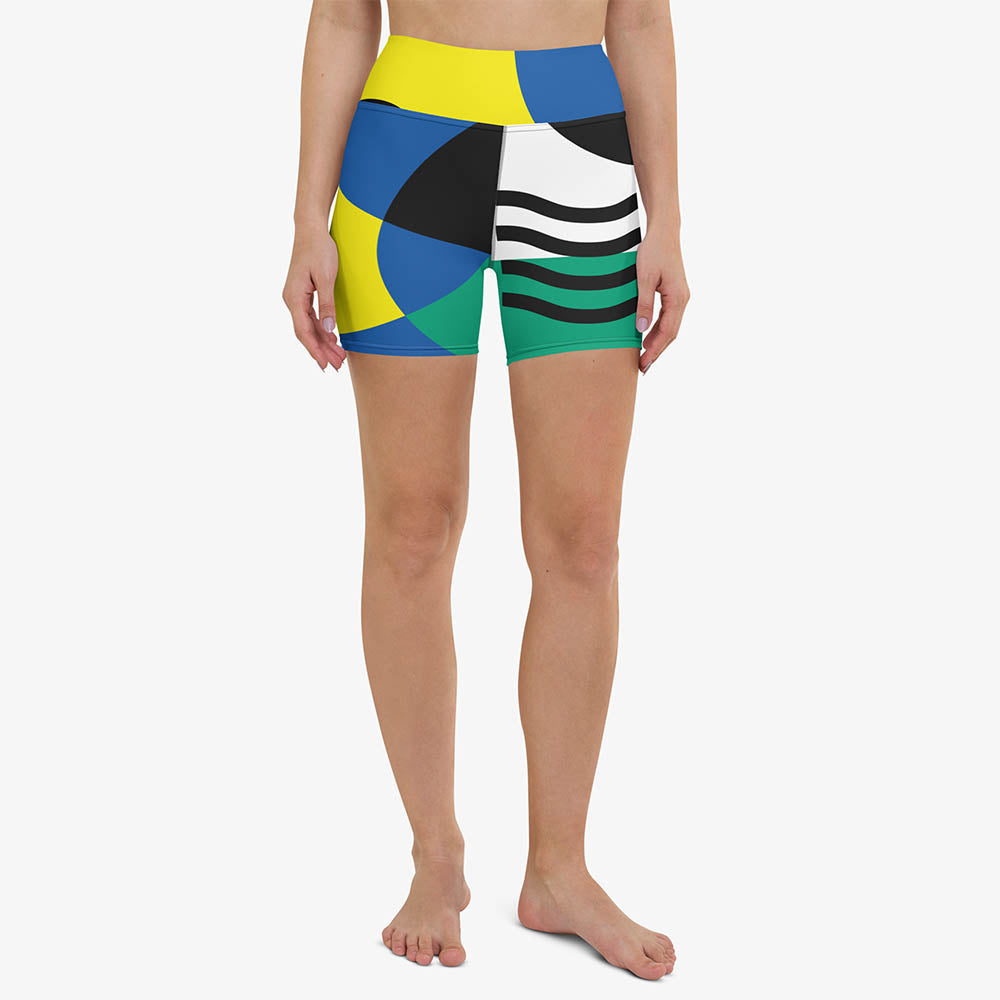 Printed Yoga Shorts "Surrealist" Yellow/Green/Blue – Loony Legs