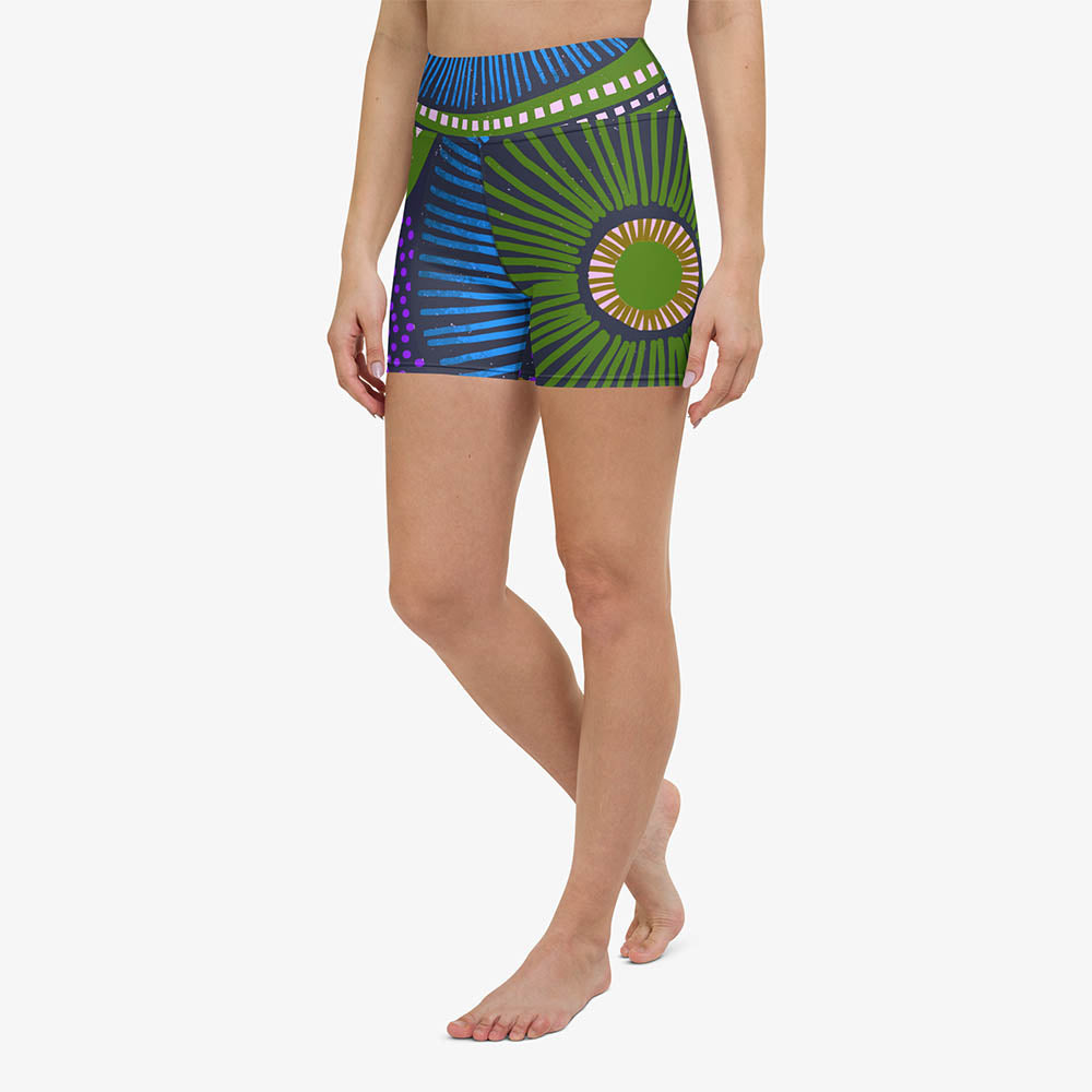 Printed Yoga Shorts "Ethno Pop" Blue/Green – Loony Legs