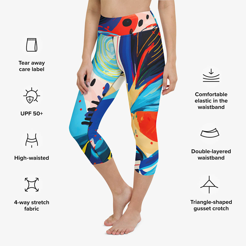 Printed Capris "Fluid Flow" Blue/Red/Yellow – Loony Legs
