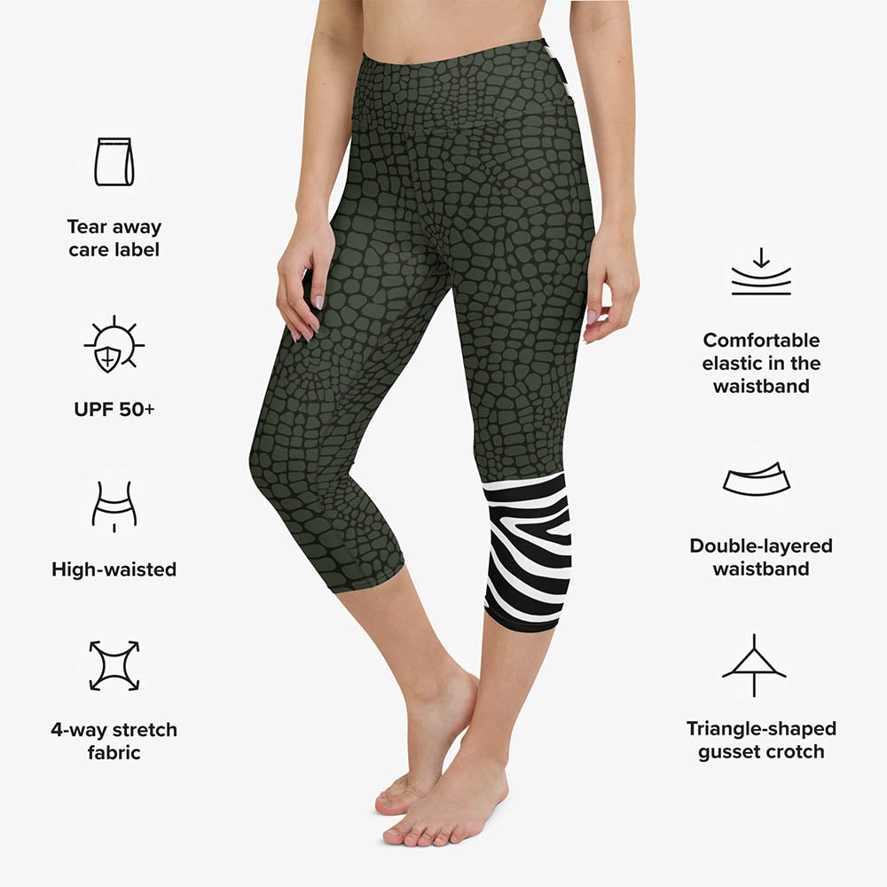 Animal Printed Capris "CrocoZebra" Dark Green – Loony Legs