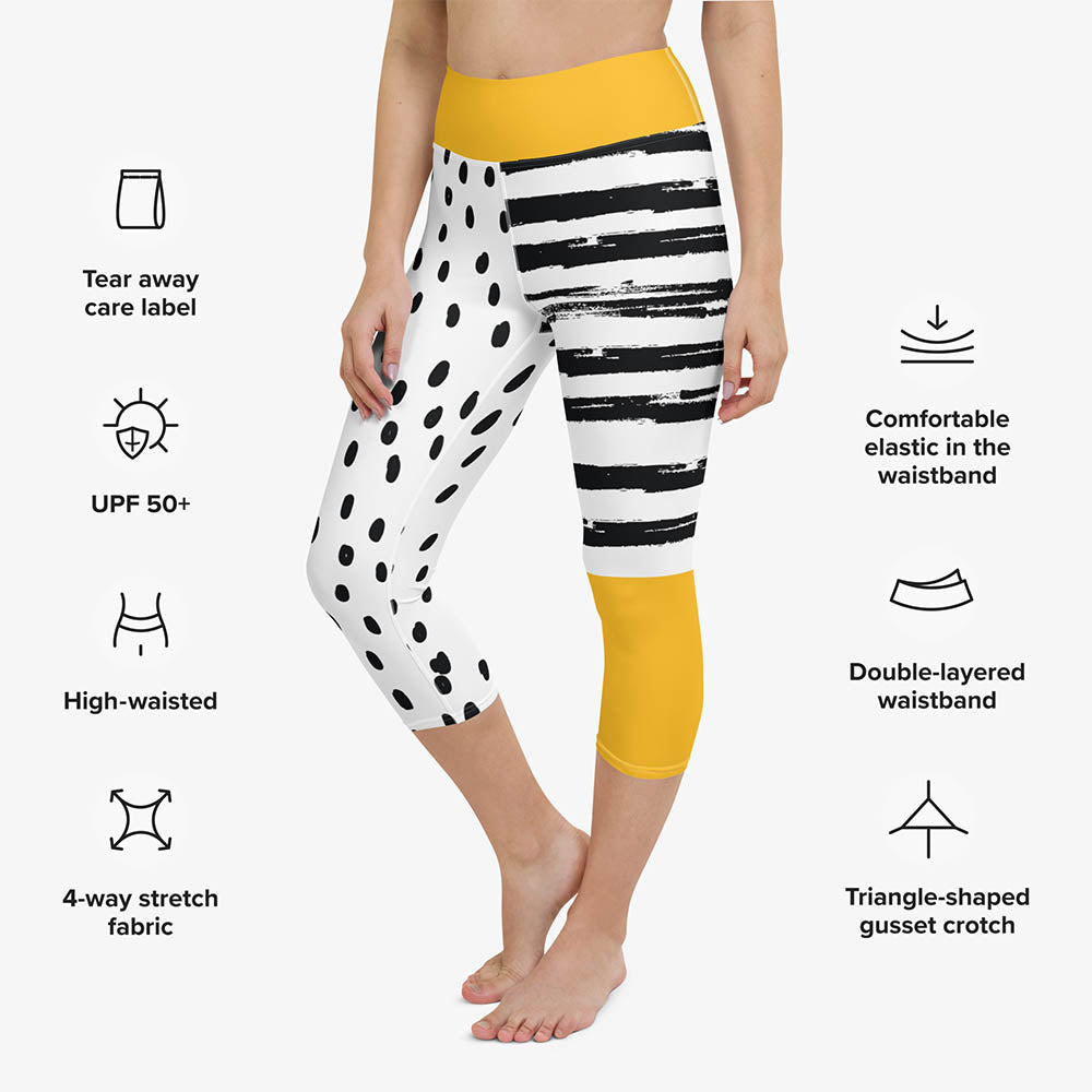 Printed Capris "Dots&Stripes" Yellow – Loony Legs