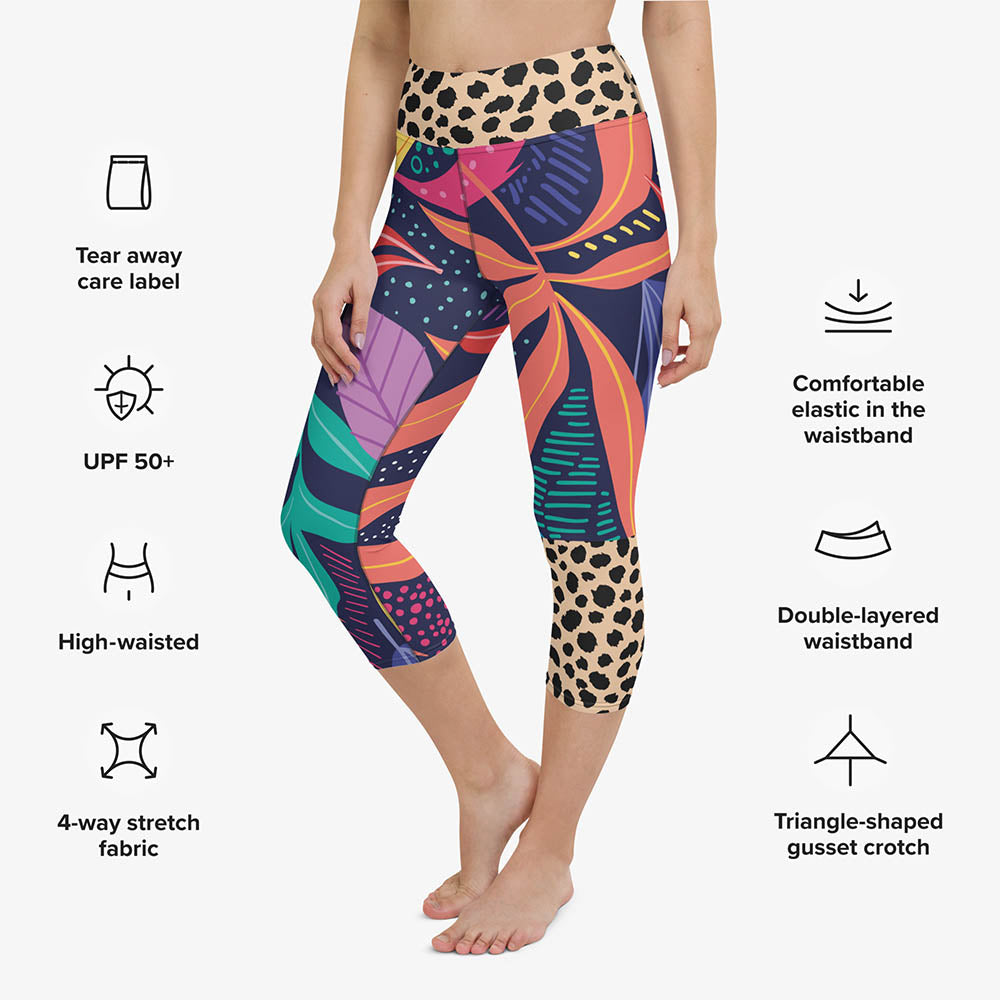 Floral Capris "Animal Leaves" Blue/Orange/Green – Loony Legs