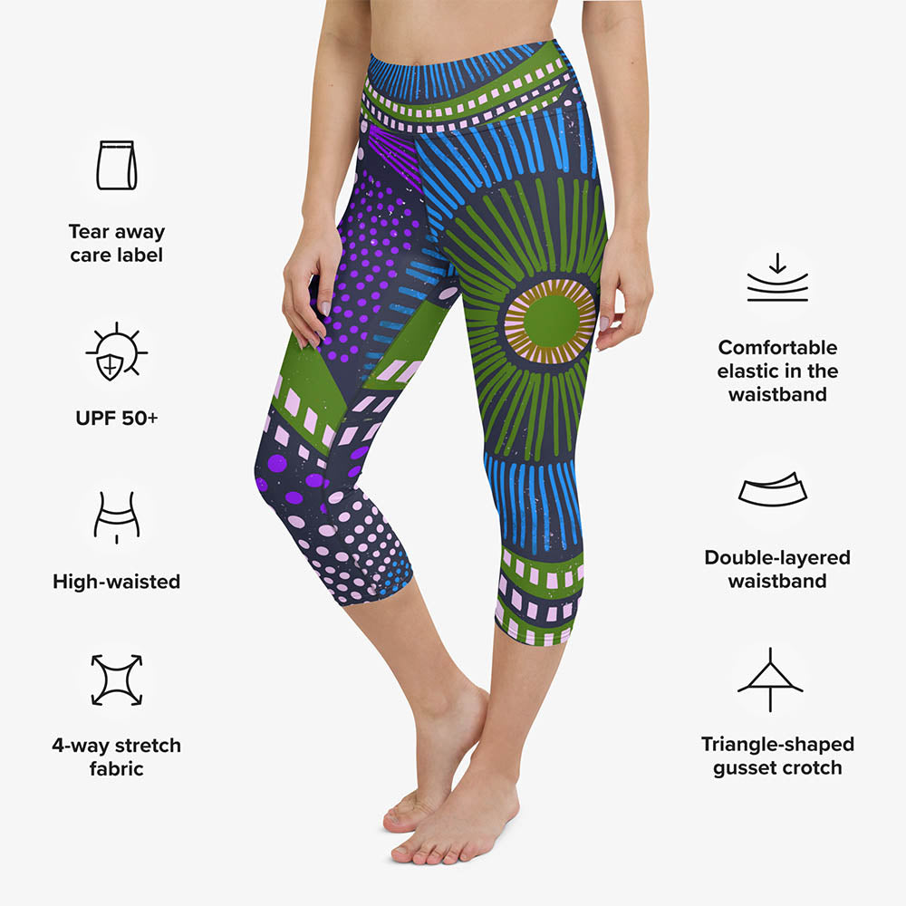 Printed Capris "Ethno Pop" Blue/Green – Loony Legs